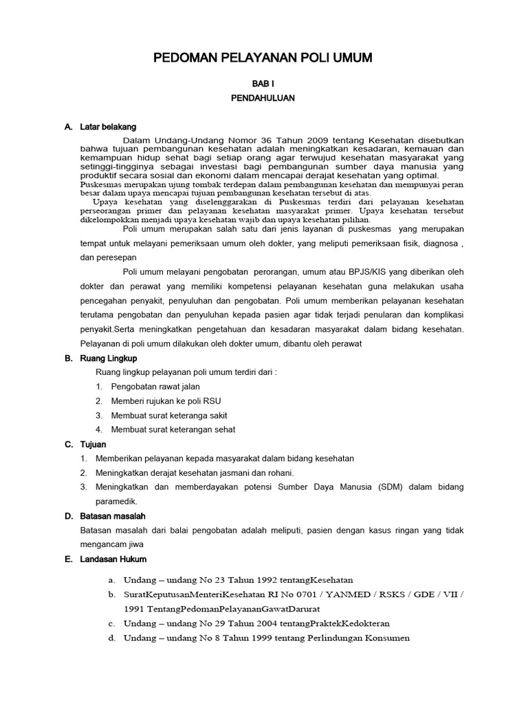 PEDOMAN PELAYANAN POLI UMUM Dasan Lekong | PDF