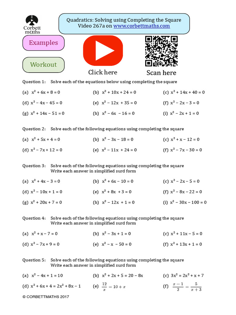 Solving Using Completing The Square PDF | PDF | Quadratic Equation ...