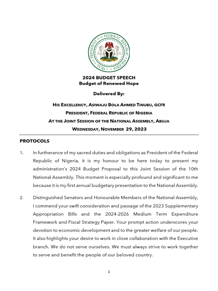 2024 Budget Speech Final | PDF | Cost Of Living | Government Budget Balance