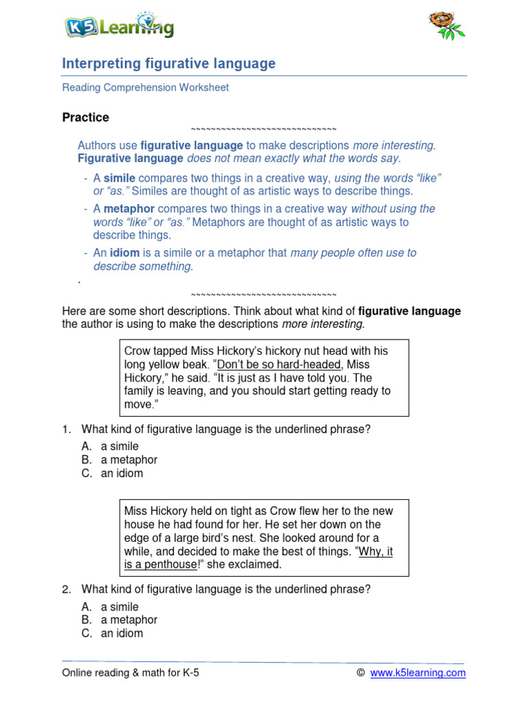 Grade 5 Metaphors Similes A | PDF | Metaphor | Linguistics