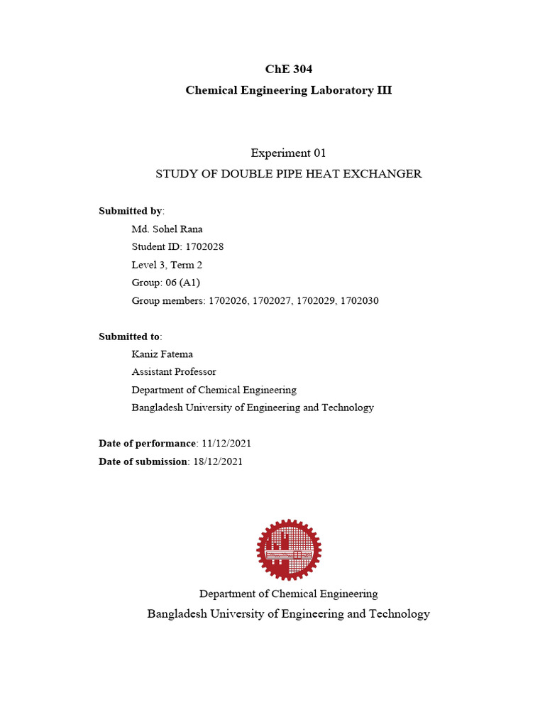ChE304 Exp01 | PDF | Heat Exchanger | Flow Measurement