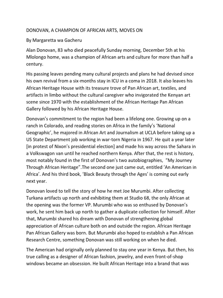 Alan Donovan, A Champion of African Arts | PDF