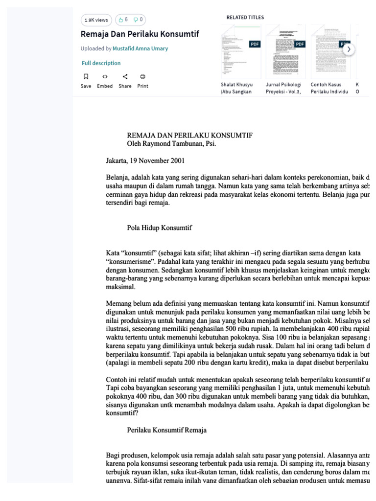 PDF Remaja Dan Perilaku Konsumtif Compress | PDF
