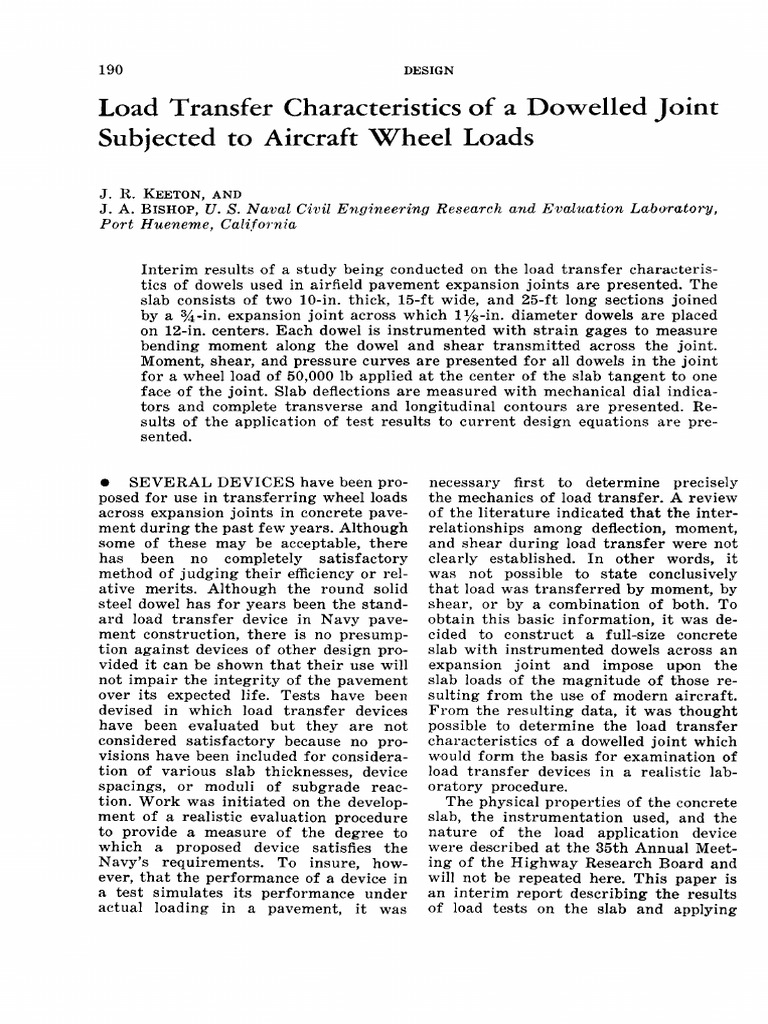 Load Transfer Characteristics of A Dowelled Joint Subjected To Aircraft ...