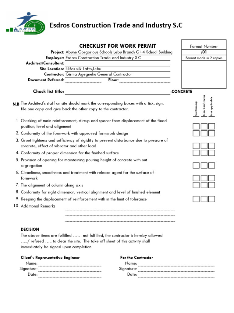 CONCRETE Check Lists for construction work | PDF | Concrete | Civil ...