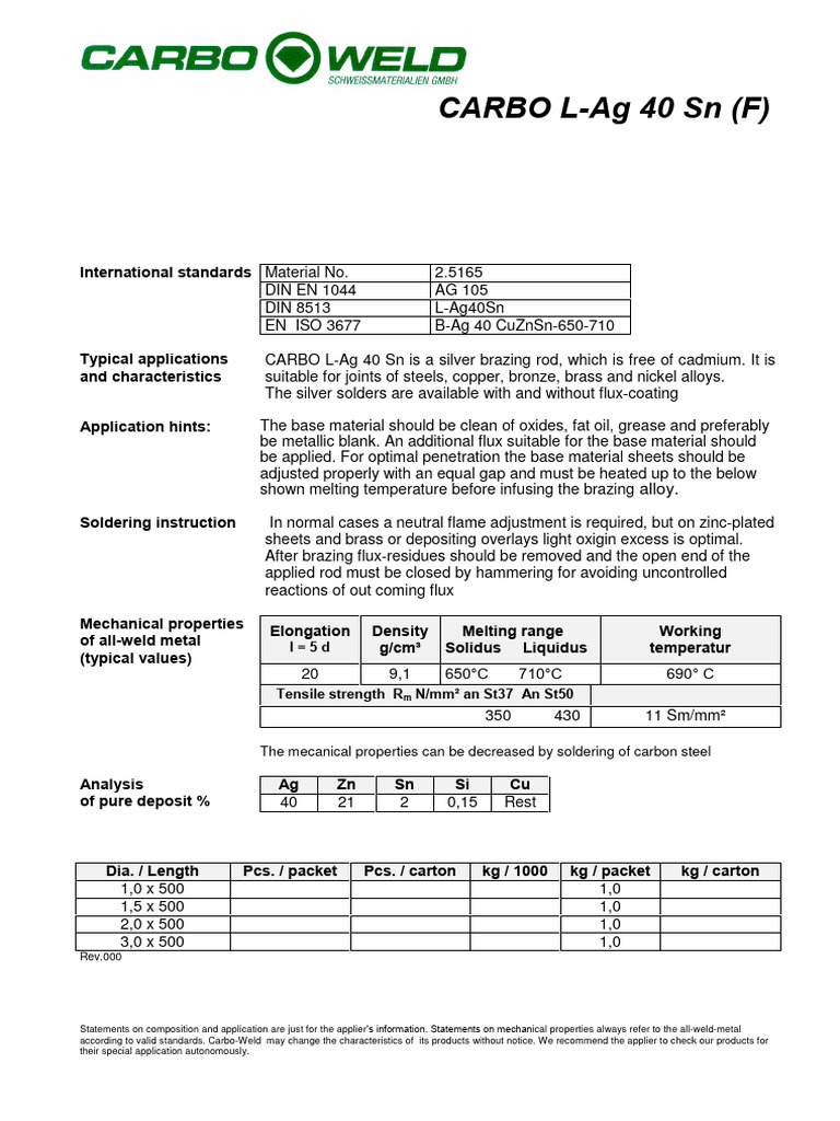 Carbo L Ag 40 SN e | PDF | Soldering | Materials Science