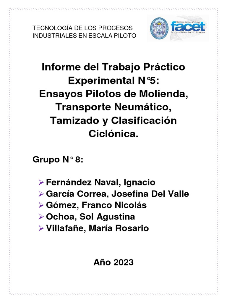 Planta piloto-TPN°5 Corregido | PDF | Molino (molienda) | Ciencias fisicas