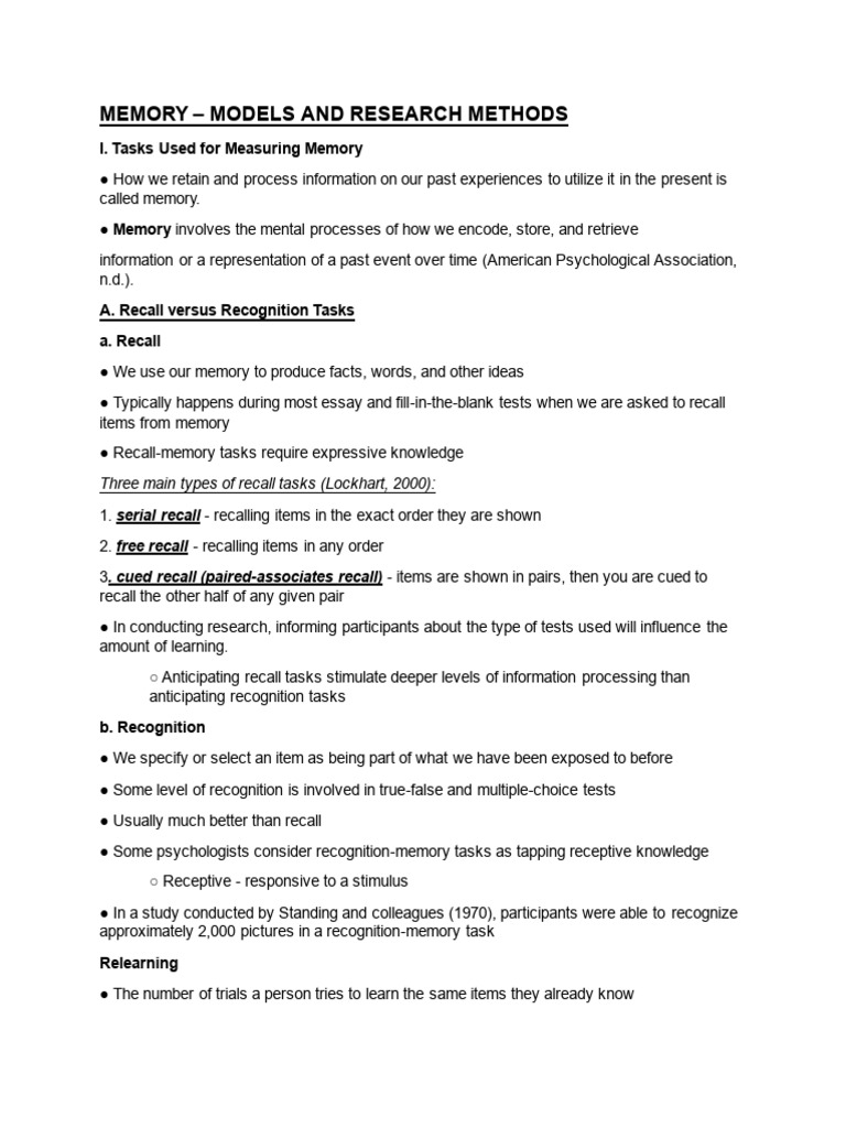 CP#4 Memory | PDF | Recall (Memory) | Memory