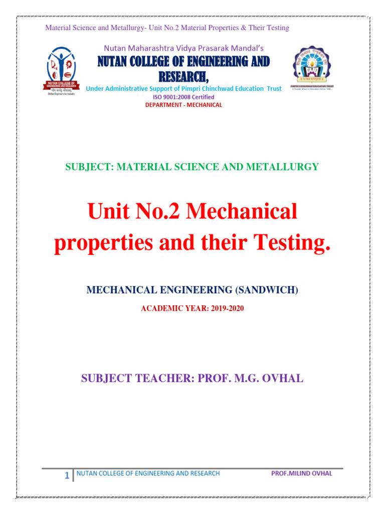 MSM Unit No.2 Notes | PDF | Deformation (Engineering) | Ductility