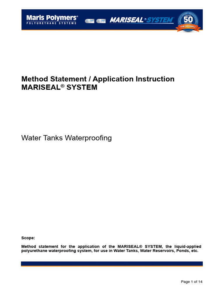 Method Statement Water Tanks (300) N | PDF | Concrete | Storm Drain