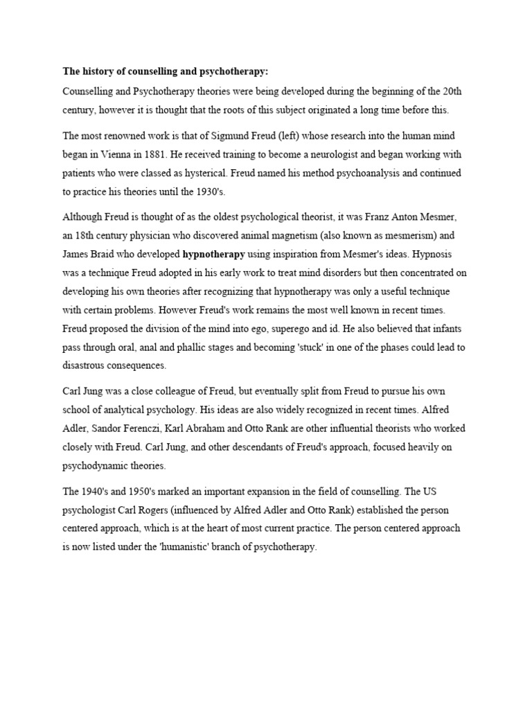 The History of Counselling and Psychotherap1 | PDF | Psychotherapy ...