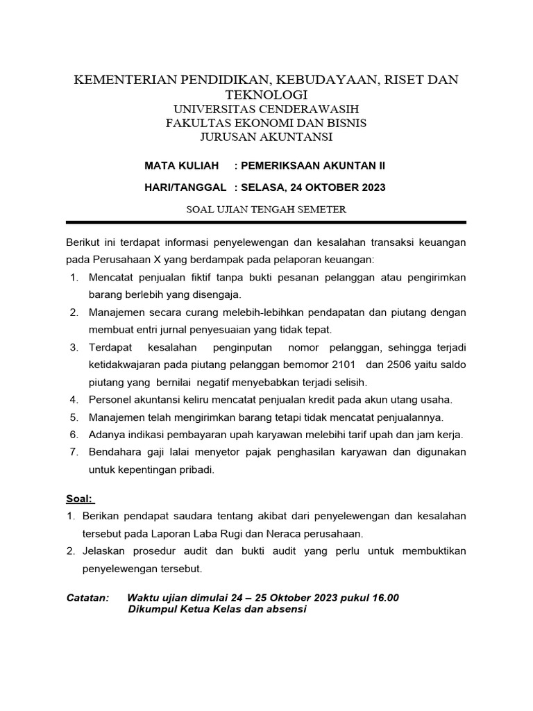 UTS Pemeriksaan Akuntan II - 24 Okt 2023 | PDF