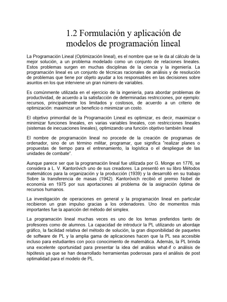 Formulación y Aplicacion de Modelos de Programación Lineal | PDF | Programación lineal | Business