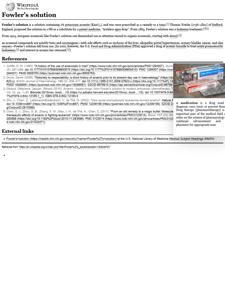 Fowler's Solution - Wikipedia | PDF | Clinical Medicine | Pharmacology