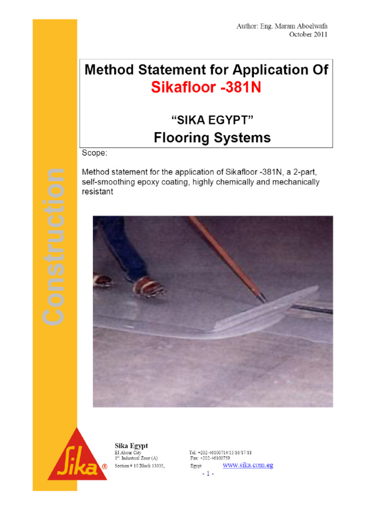 Method Statement For Application of Sikafloor - 381N SIKA EGYPT. Flooring Systems - PDF | PDF