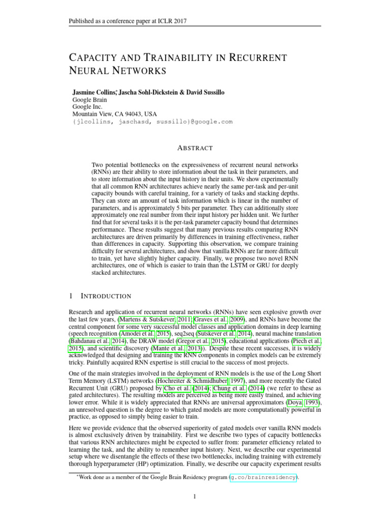 Capacity and Trainability in Recurrent Neural Networks (2017) | PDF | Systems Science | Applied ...
