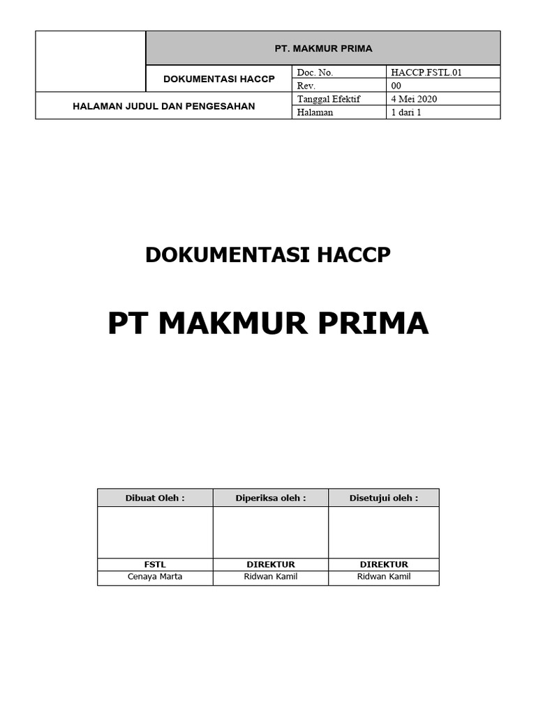 Dokumentasi Sistem HACCP PT Makmur Prima | PDF