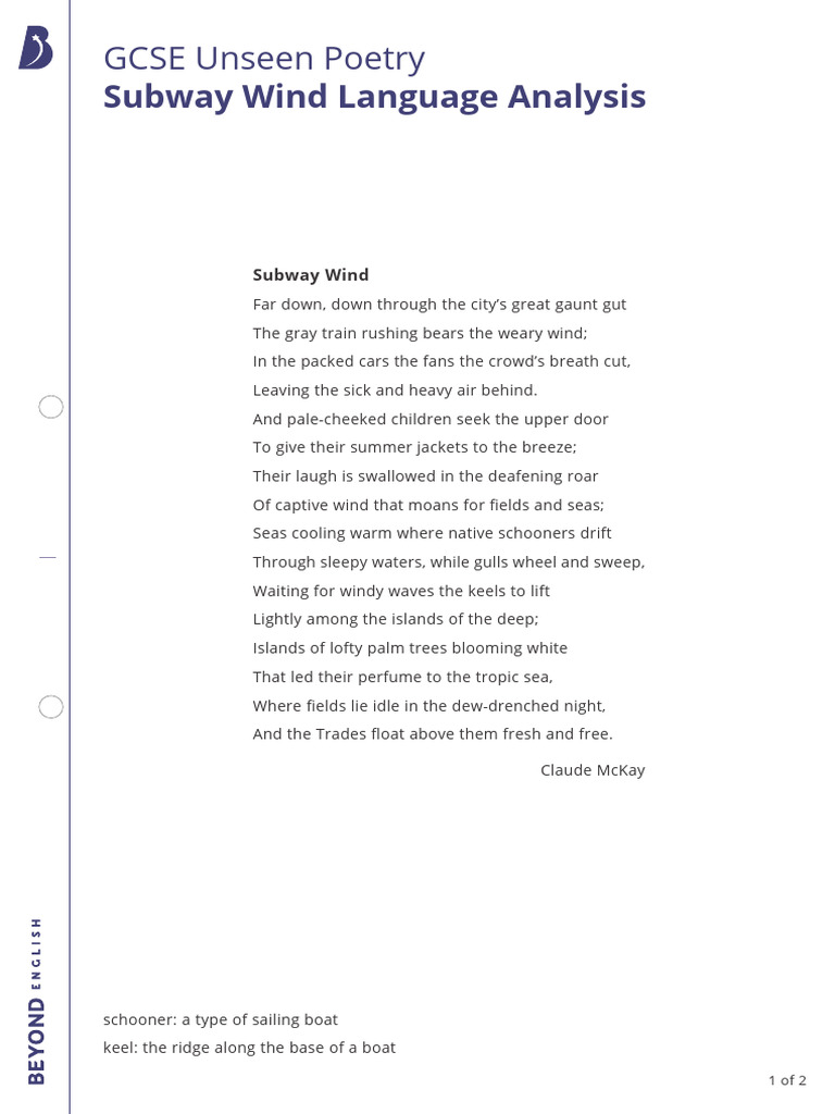 Subway Wind Poetry Analysis Guide | PDF