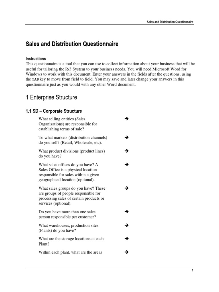 SD Questionnaire For Blueprint Prepration | PDF | Sales | Prices