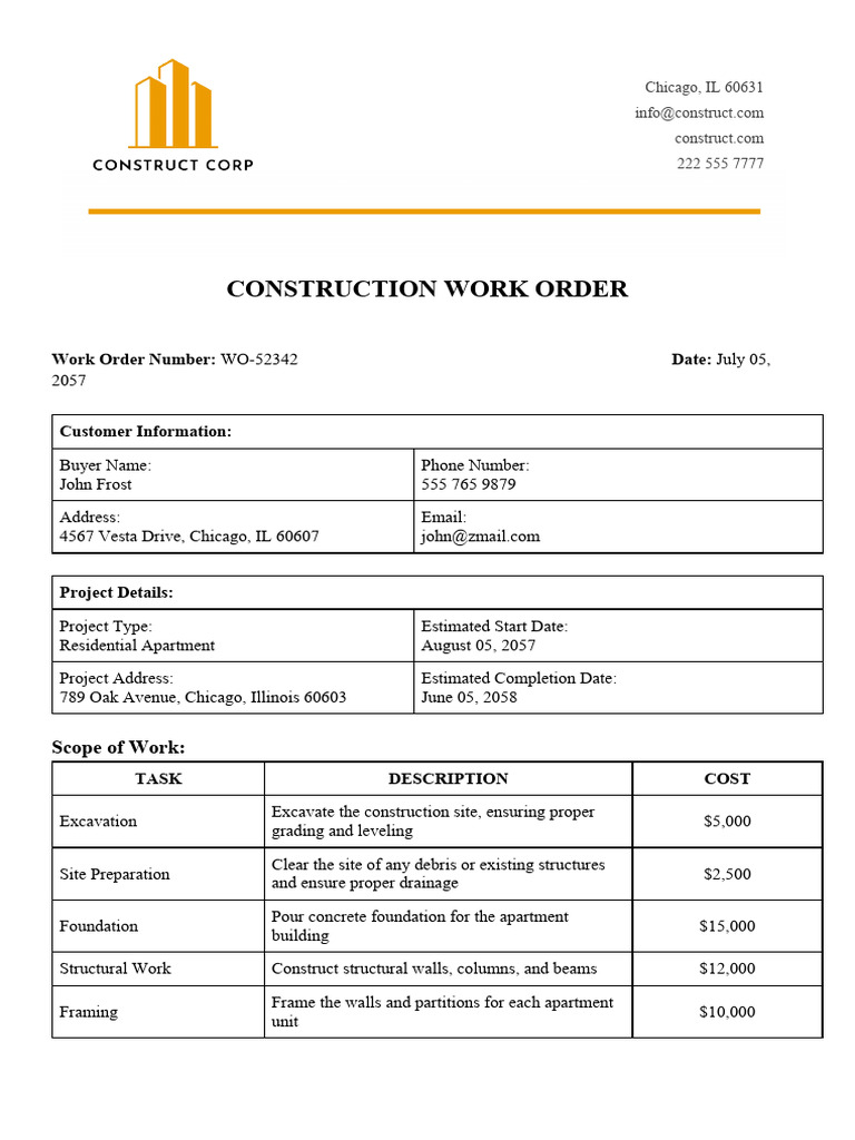 Construction Work Order for Apartment Project | PDF | Wall | Building ...