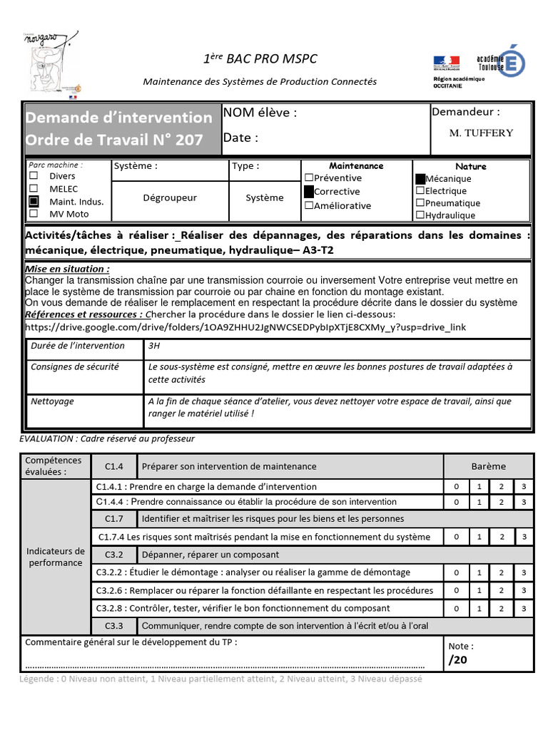 207 Fiche Contrat C. Nougaro-Bac Pro MSPC | PDF