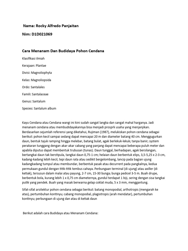 Cara Menanam Dan Tehnik Budidaya Tanaman Cendana - Rocky A.Panjaitan - 069 | PDF