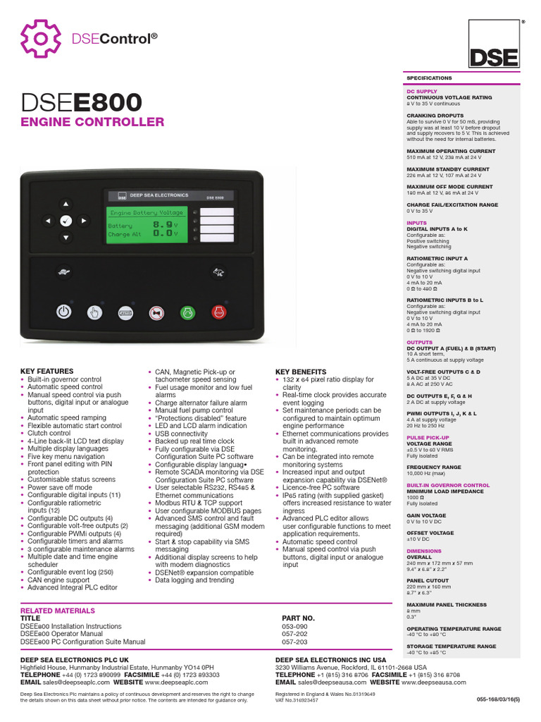 DSE E800 Data Sheet Control | PDF | Programmable Logic Controller | Personal Computers