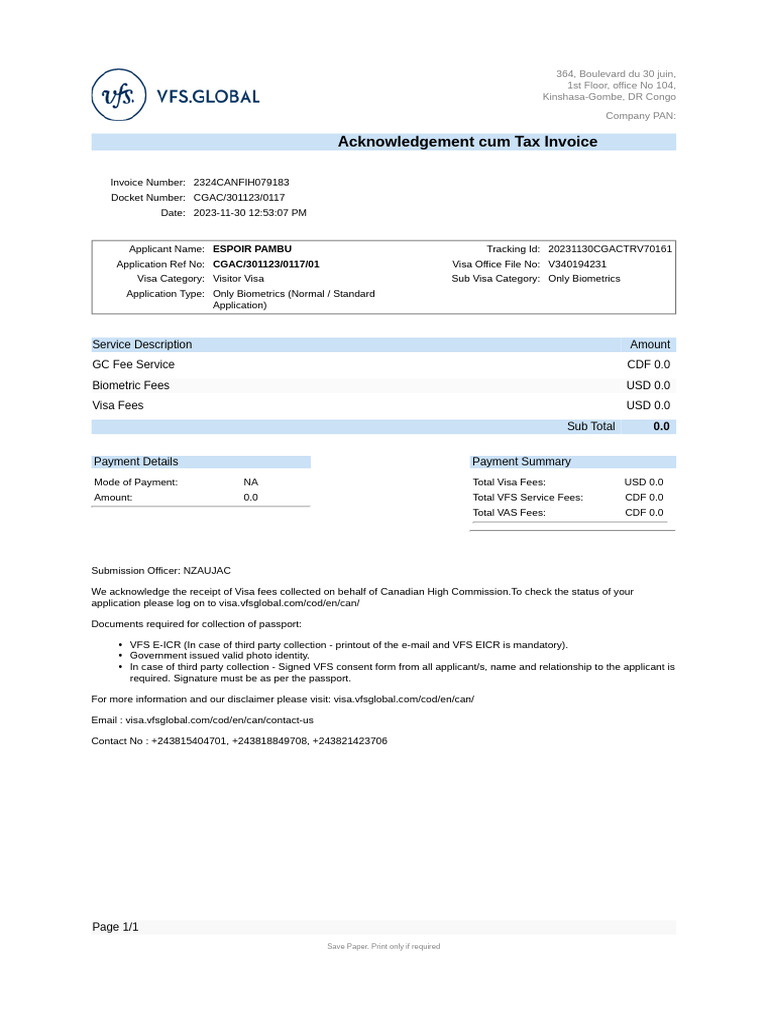 2324CANFIH079183 | PDF | Travel Visa | Passport