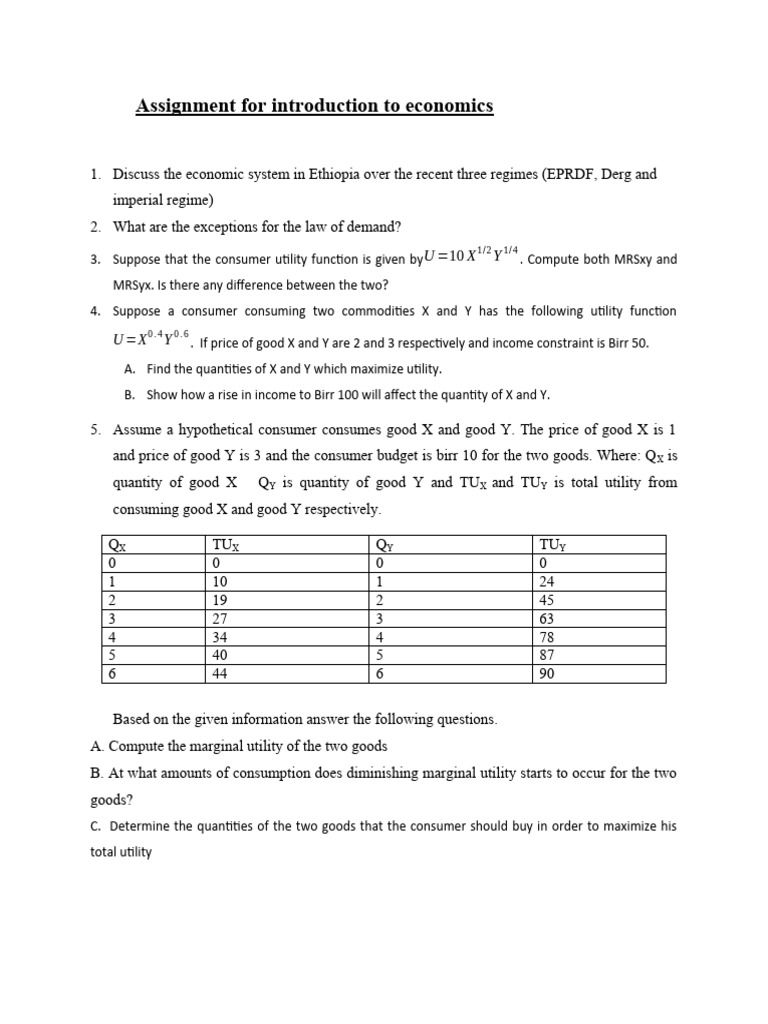 Assignment For Introduction To Economics | Download Free PDF | Utility | Goods