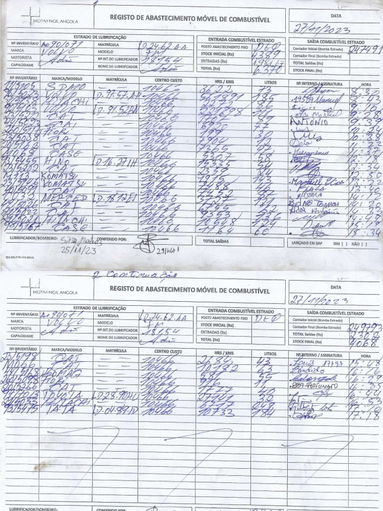 Registo Abastecimento Móvel 271123 | PDF