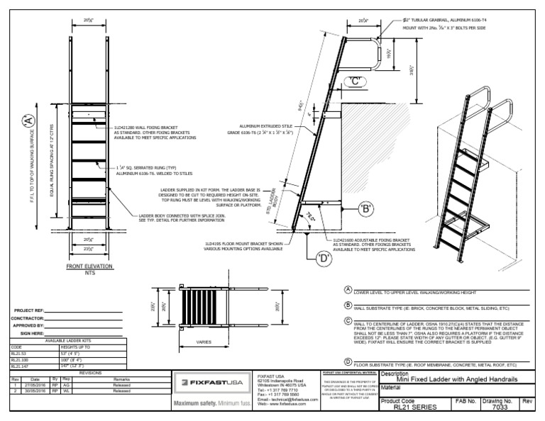 055133 7033 Rl21 Series Mini Fixed Ladder With Angled Handrails | PDF ...