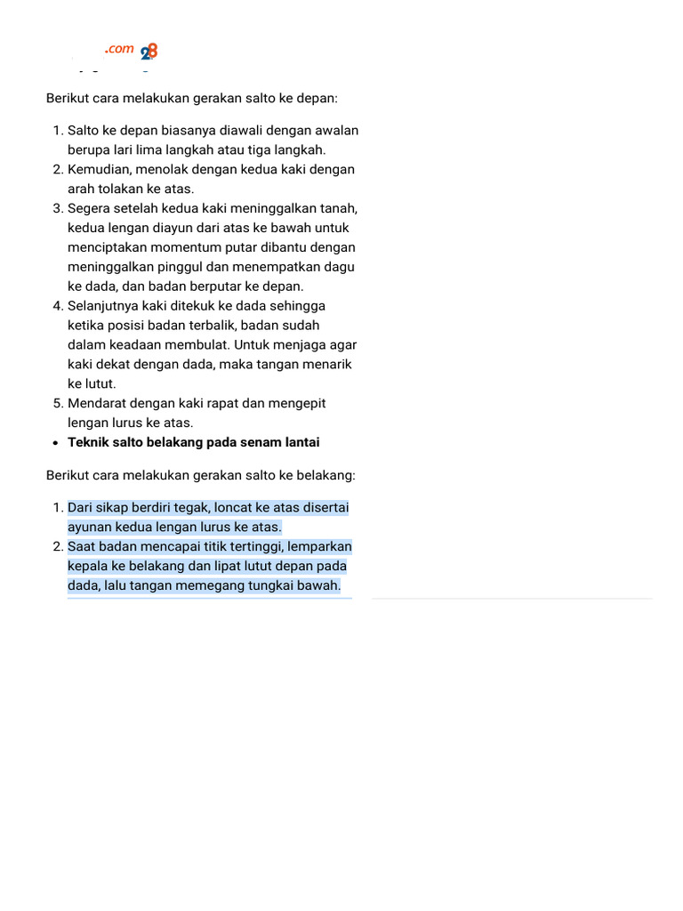 Cara Melakukan Gerakan Salto Pada Senam Lantai | PDF | Pengembangan ...