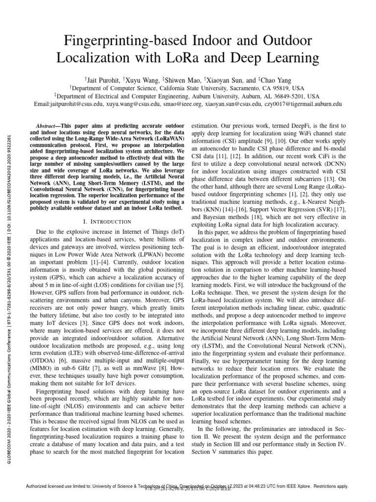 Fingerprinting Based Indoor And Outdoor Localization With Lora And Deep Learning Download Free 