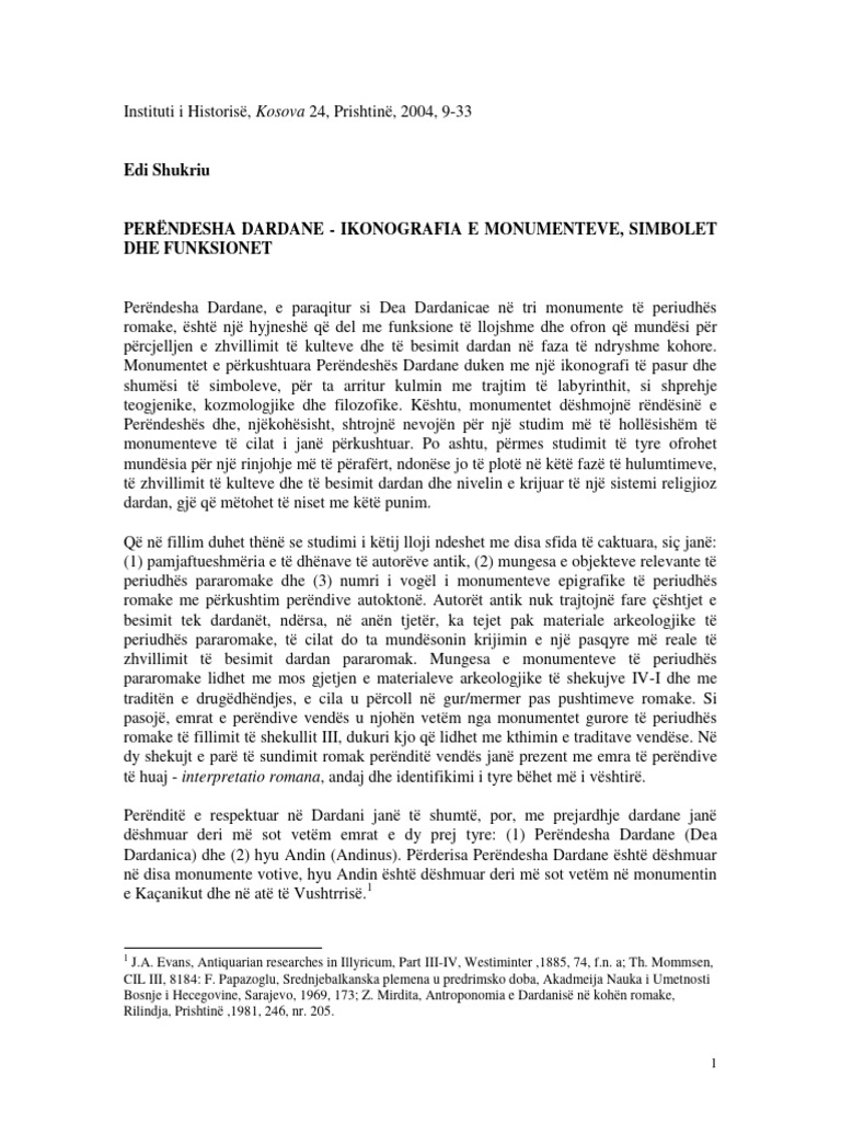 E.Shukriu, Dea - Dardane - Ikonografia - Dhe - Funksionet | PDF