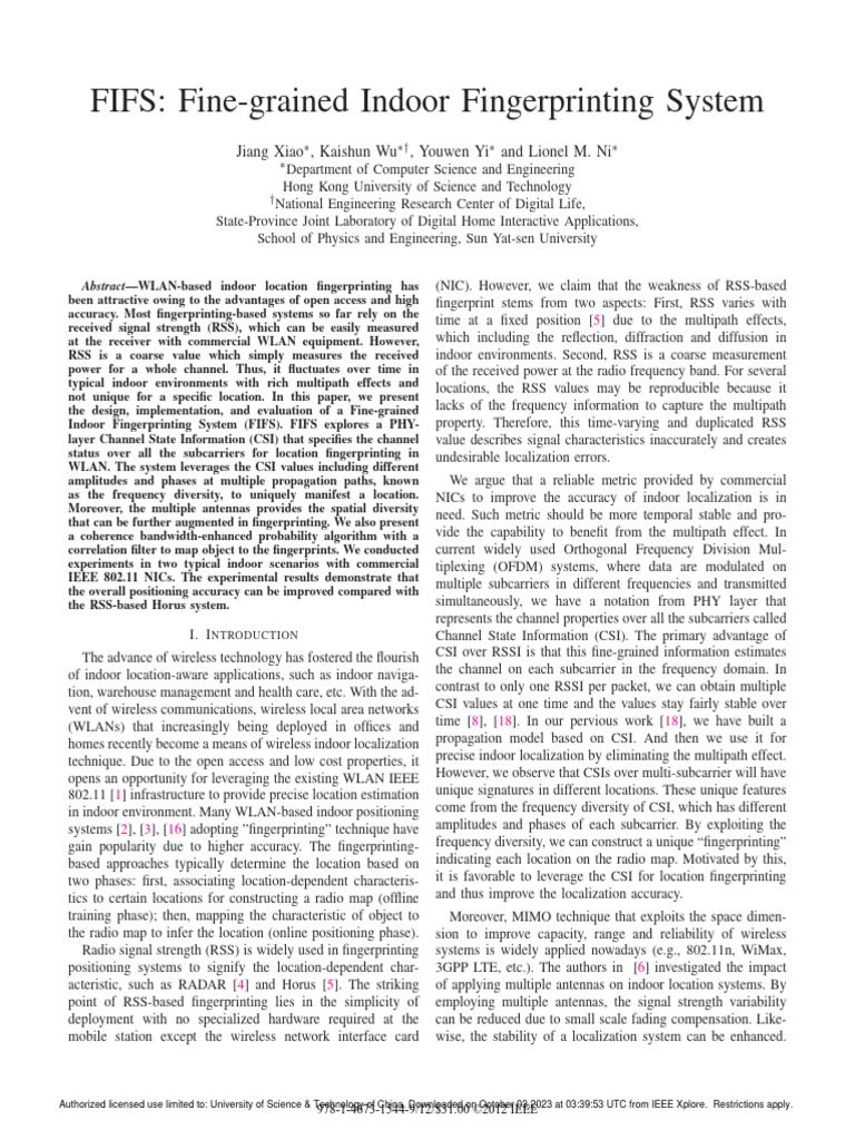 FIFS Fine-Grained Indoor Fingerprinting System | PDF | Orthogonal Frequency Division ...