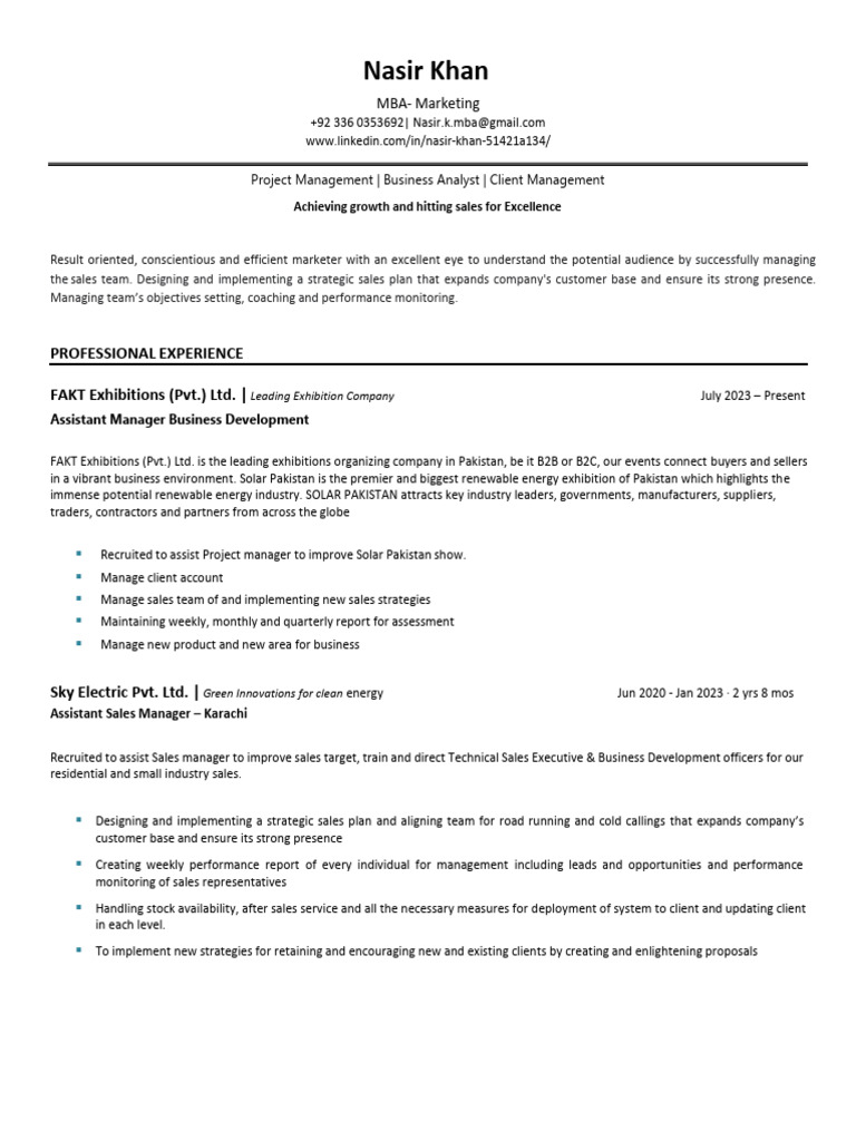 Resume Nasir Khan | PDF | Sales | Marketing