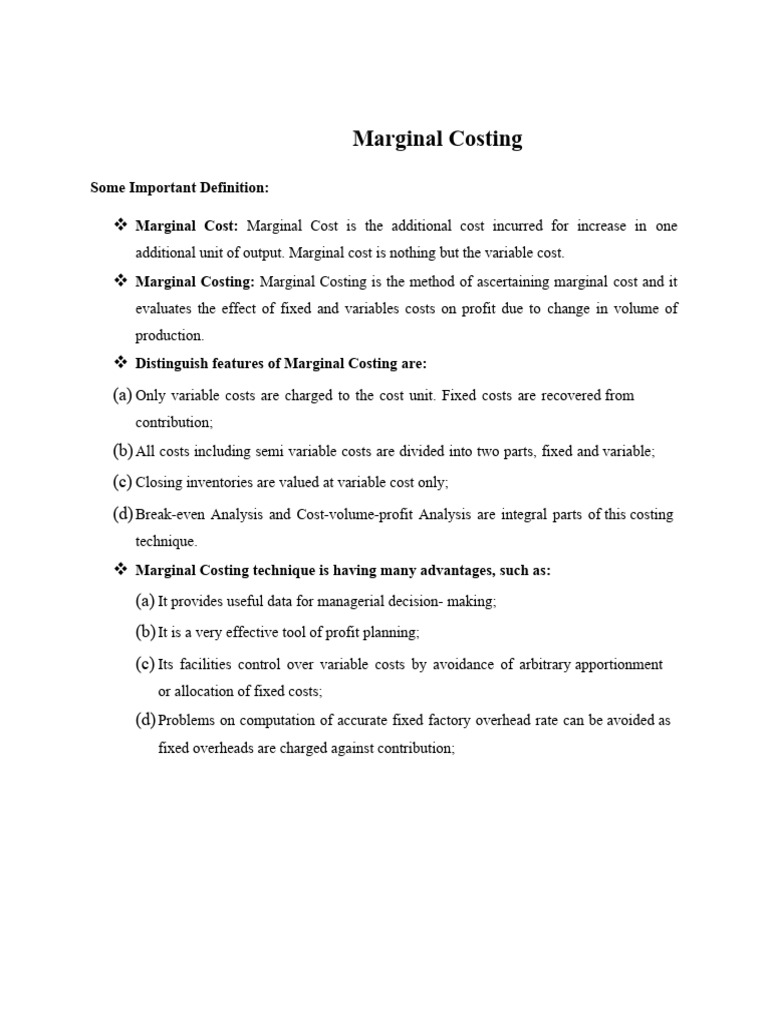 Understanding Marginal Costing & CVP Analysis | PDF | Pricing ...