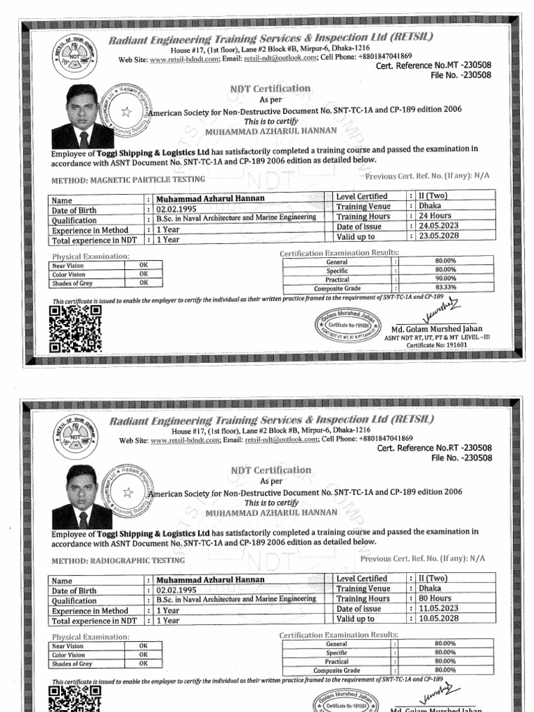 ASNT NDT Level - II Certificates | PDF