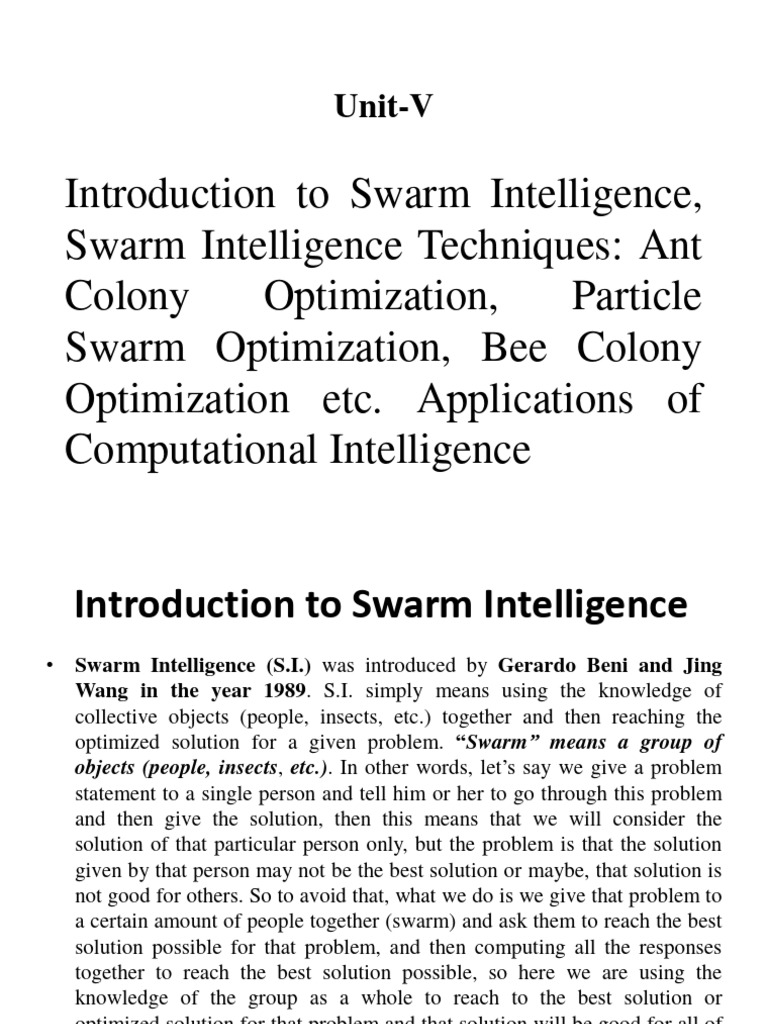 Unit - V Swarm Intelligence | PDF | Applied Mathematics | Cognitive Science