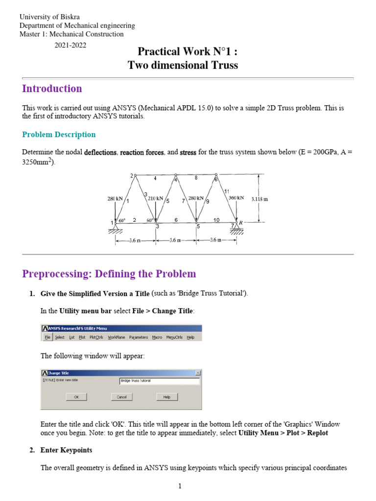 TP1 Two Dimensional Truss (12 Octobre 2021) - Copy For Students | PDF | Graphical User ...