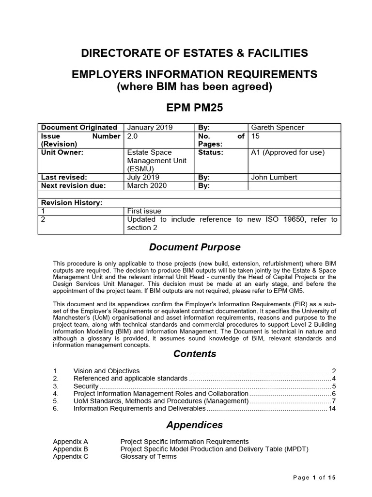 EPM PM25 - Employers Information Requirements (Where BIM Has Been Agreed) | PDF | Building ...