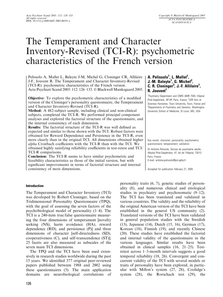 The Temperament and Character Inventory | PDF | Abnormal Psychology ...
