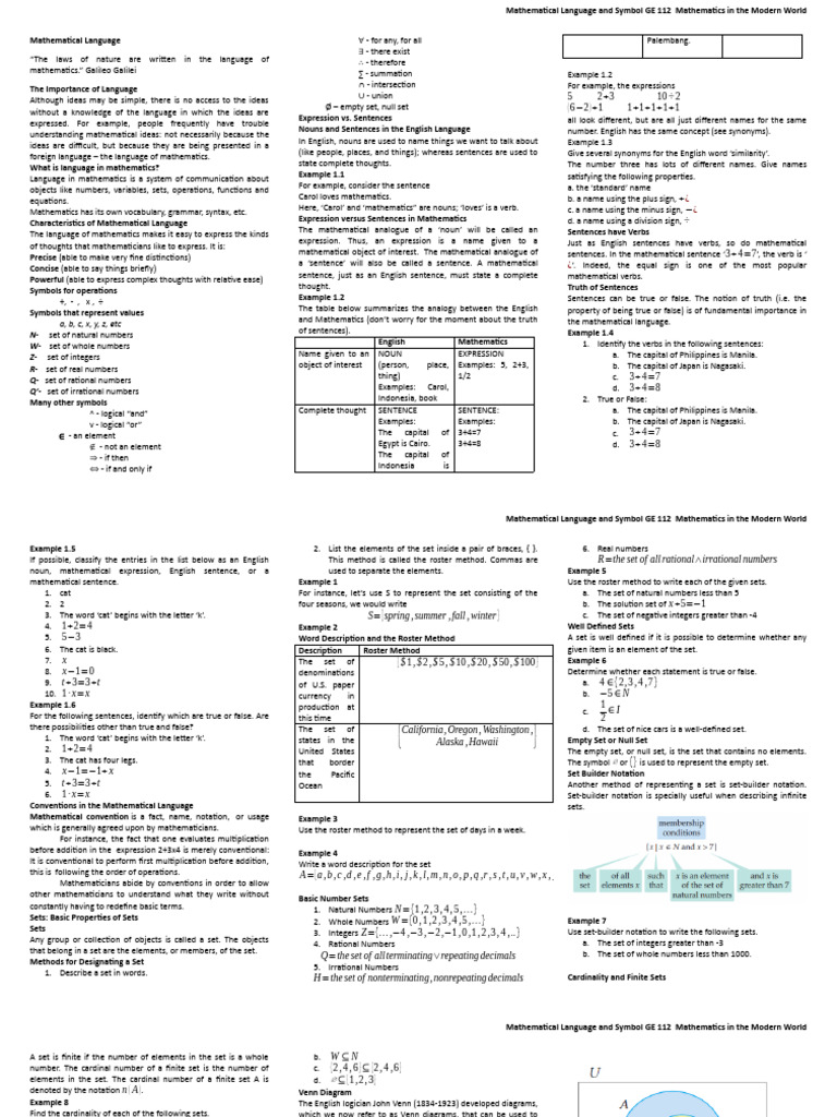 Mathematical Language | PDF | Set (Mathematics) | Numbers