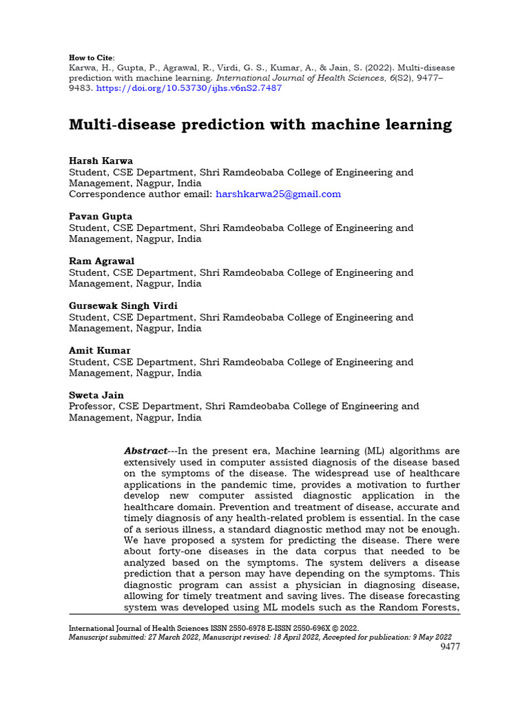 Multi-Disease Prediction With Machine Learning | PDF | Support Vector Machine | Machine Learning