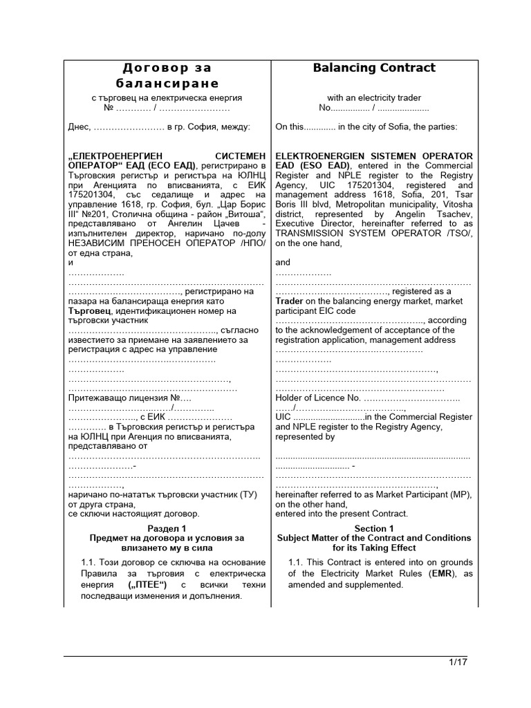 Balancing Contract trader-BG-EN | PDF