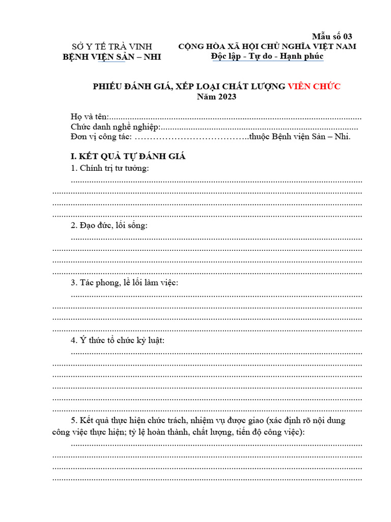 Mau So 03 Danh Gia NV VIEN CHUC | PDF