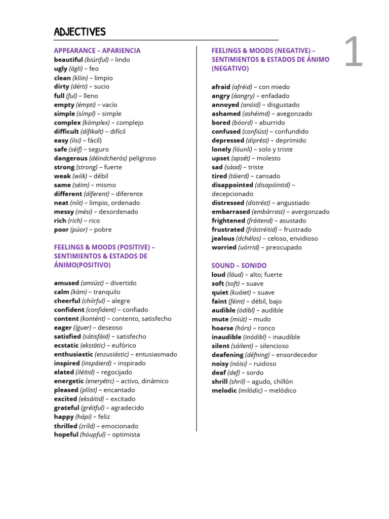 Adjectives List | PDF | Visión | Los símbolos