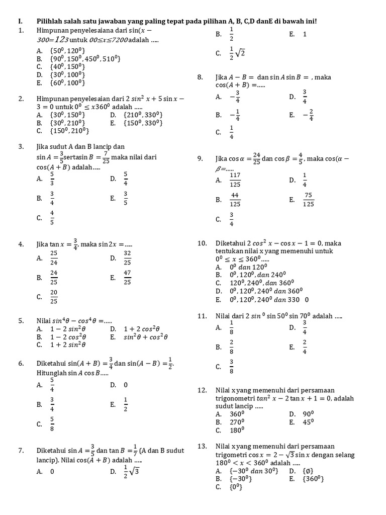 LAtihan 2 UAS MAth XI | PDF