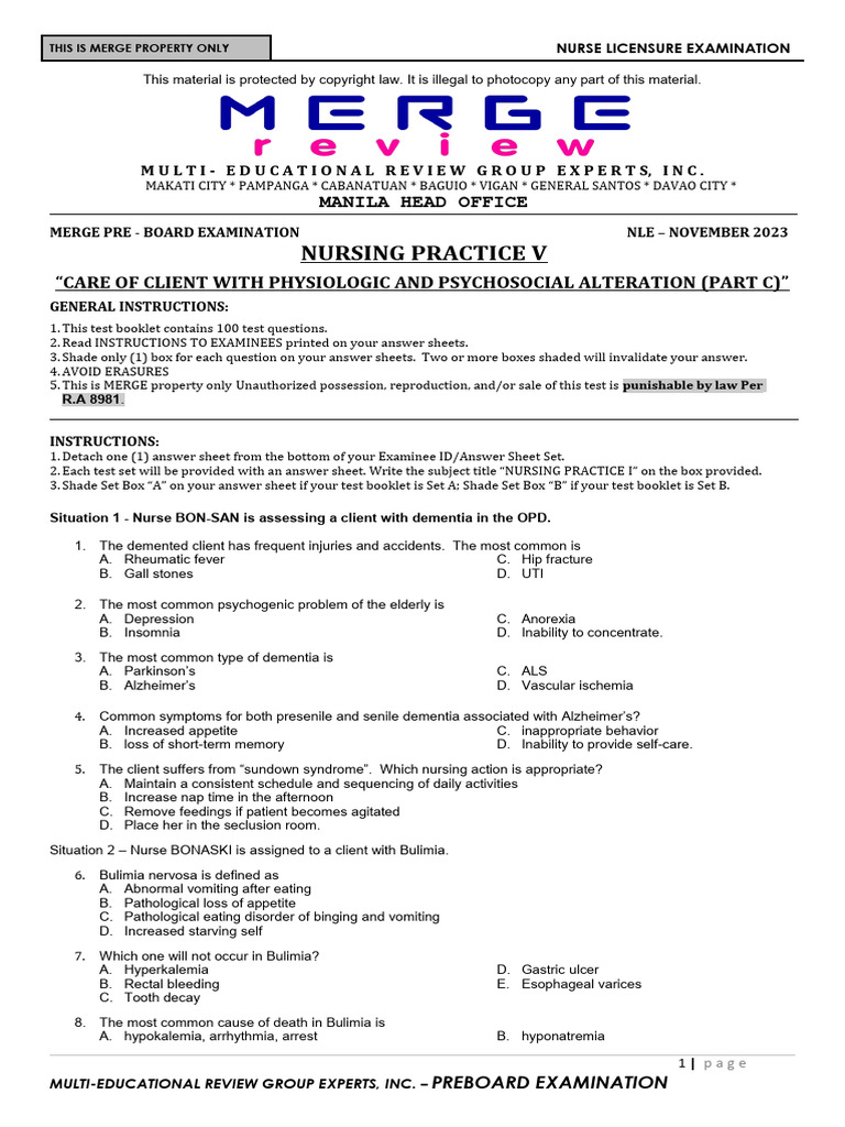 Preboard Nov 2023 Np5 Student | PDF | Mental Disorder | Intellectual Disability