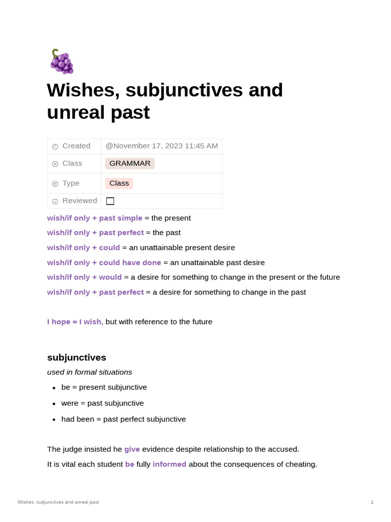 Wishes Subjunctives and Unreal Past | PDF
